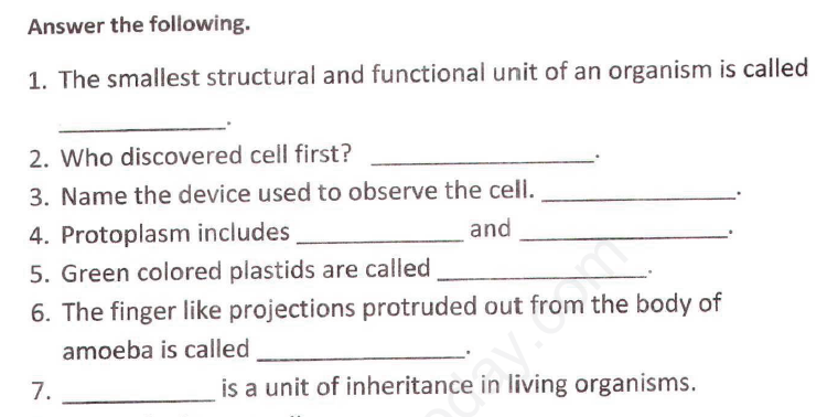 CBSE Class 8 Science Cell Structure and Functions Assignment